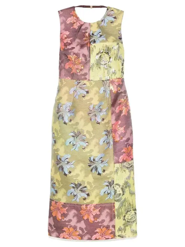 ALEMAIS Floral-patchwork Sleeveless Dress - Yellow