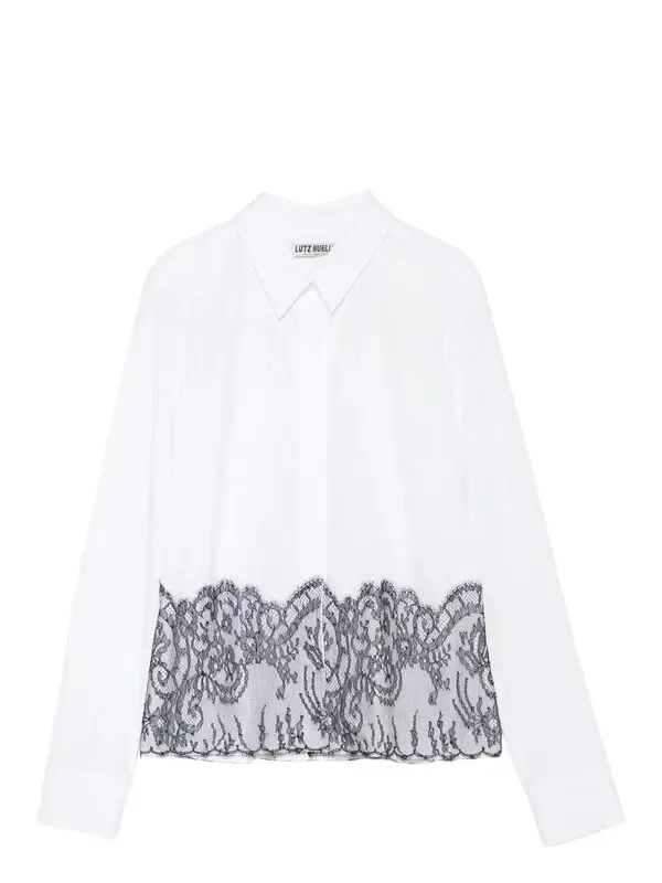 LUTZ HUELLE Lace-trimmed Cotton Shirt - White