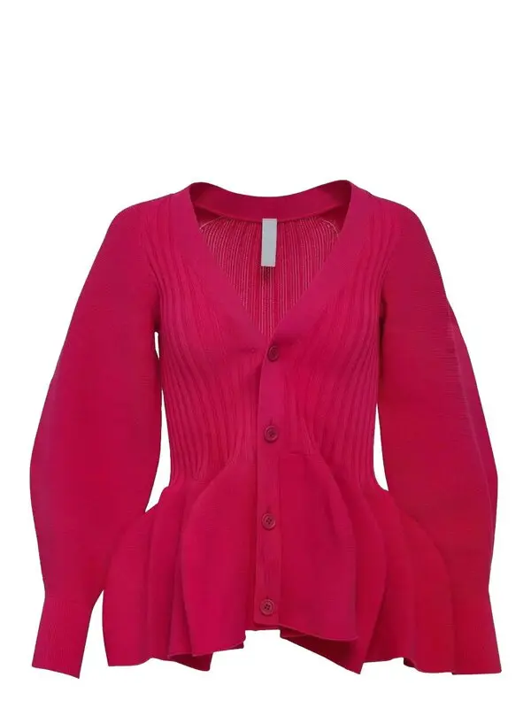 CFCL Puff-sleeve Peplum Cardigan - Pink