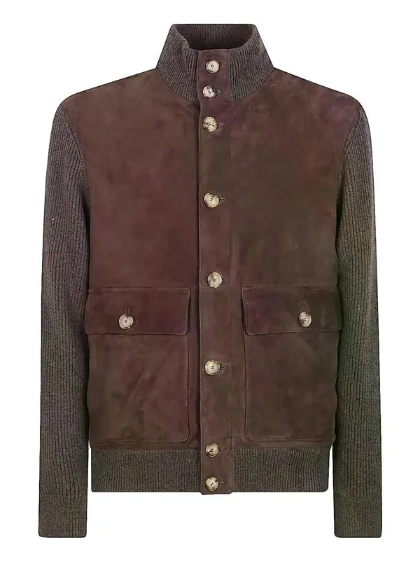 Brunello Cucinelli Ribbed-knit Suede Jacket - Brown