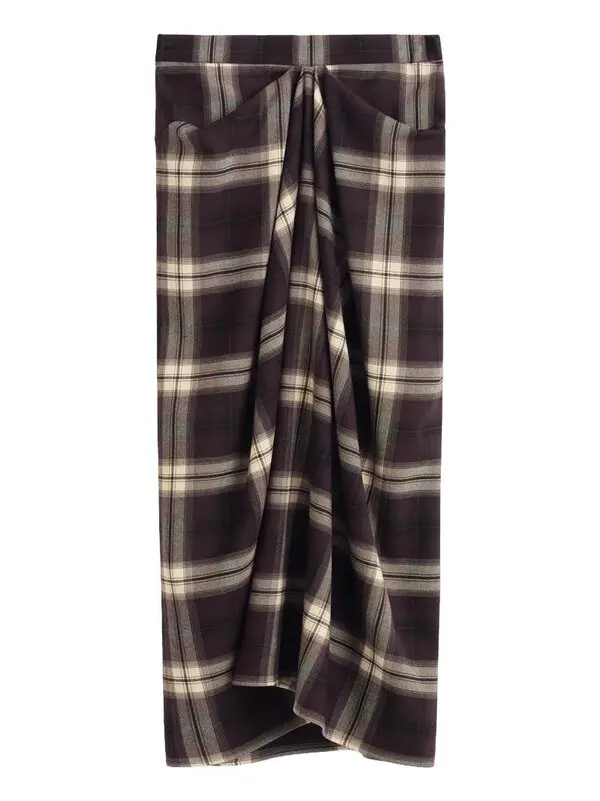 Cos Draped Checked Midi Skirt - Brown