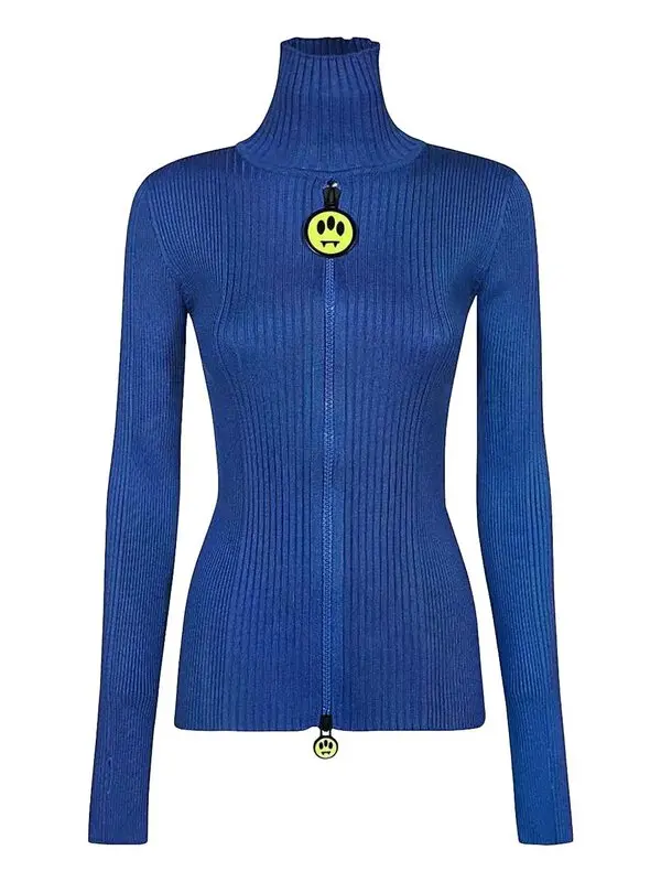 BARROW Ribbed High-neck Zip-front Cardigan - Blue