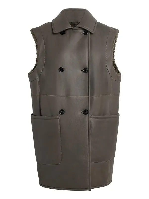 Max Mara Reversible Leather-shearling Gilet - Green