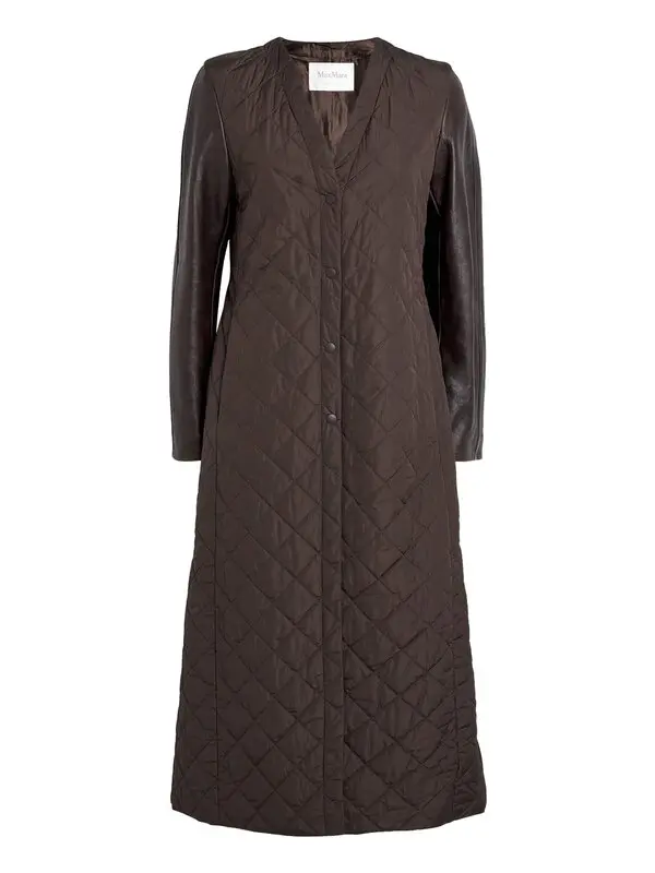 Max Mara Leather-sleeve Quilted Overcoat - Brown
