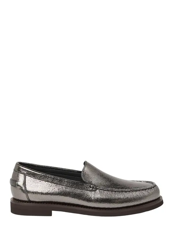 Brunello Cucinelli Lamé Calfskin Penny Loafers - Black