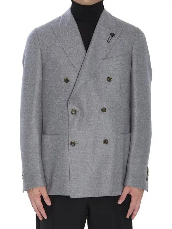 LARDINI Double-breasted Virgin Wool Jacket - Grey