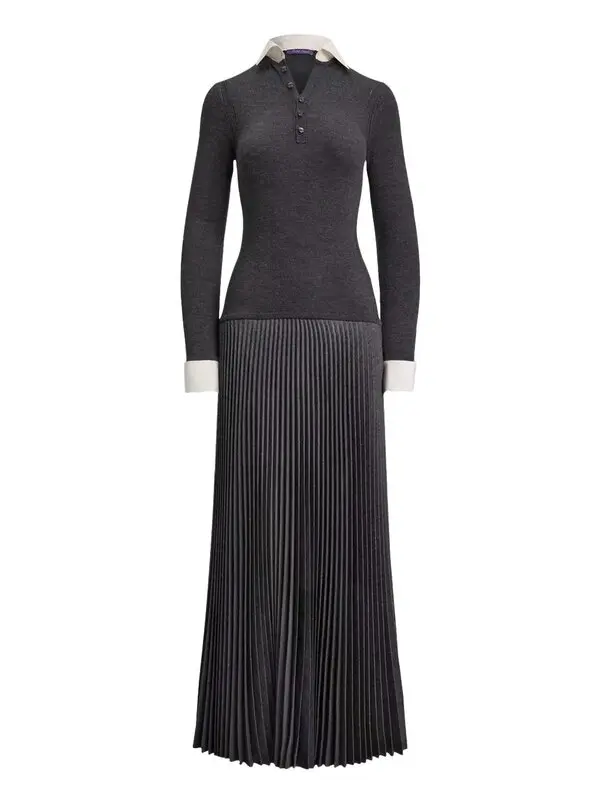 Ralph Lauren Paneled Pleated Polo Dress - Grey
