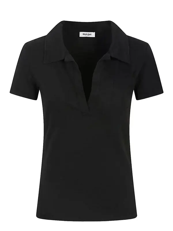 BASE Patch-pocket Polo-collar T-shirt - Black