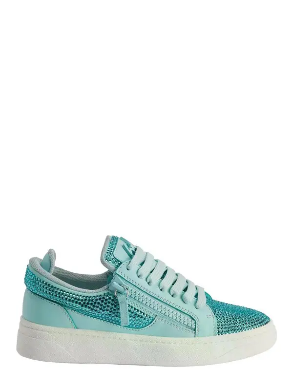 GIUSEPPE ZANOTTI Rhinestone-embellished Leather Sneakers - Blue