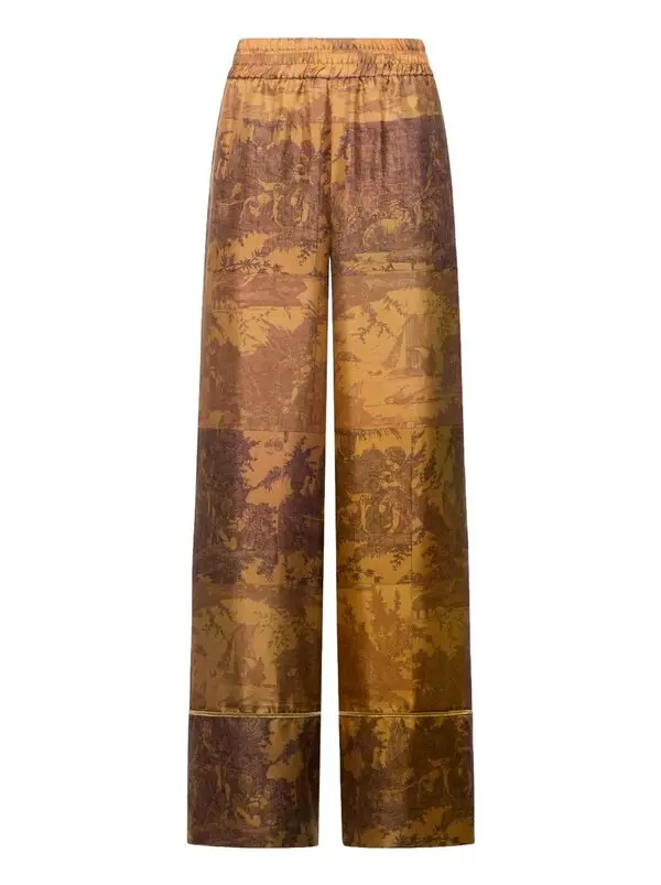 PIERRE-LOUIS MASCIA Toile-print Wide Leg Trousers - Brown