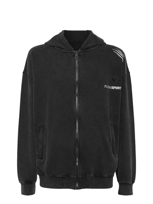 PLEIN SPORT Graphic-print Zip-up Hoodie - Black
