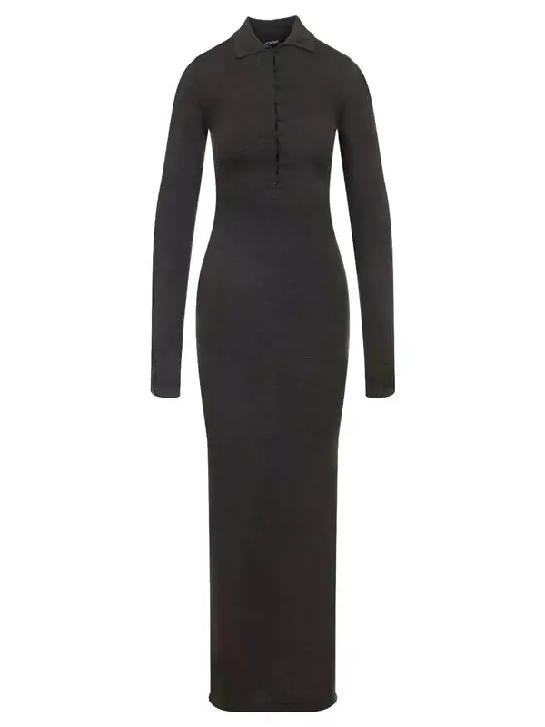 Jacquemus Polo-neck Button-front Maxi Dress - Brown
