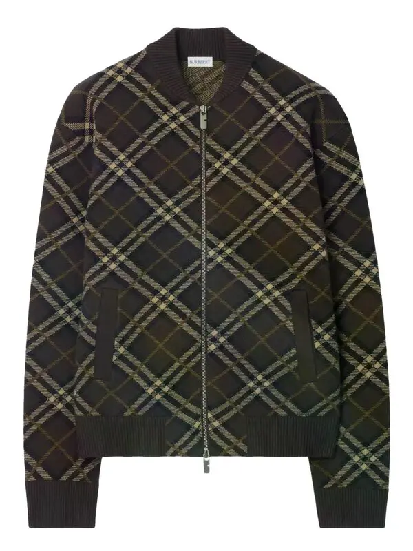 Burberry Check-pattern Wool-cashmere Blend Bomber Jacket - Brown