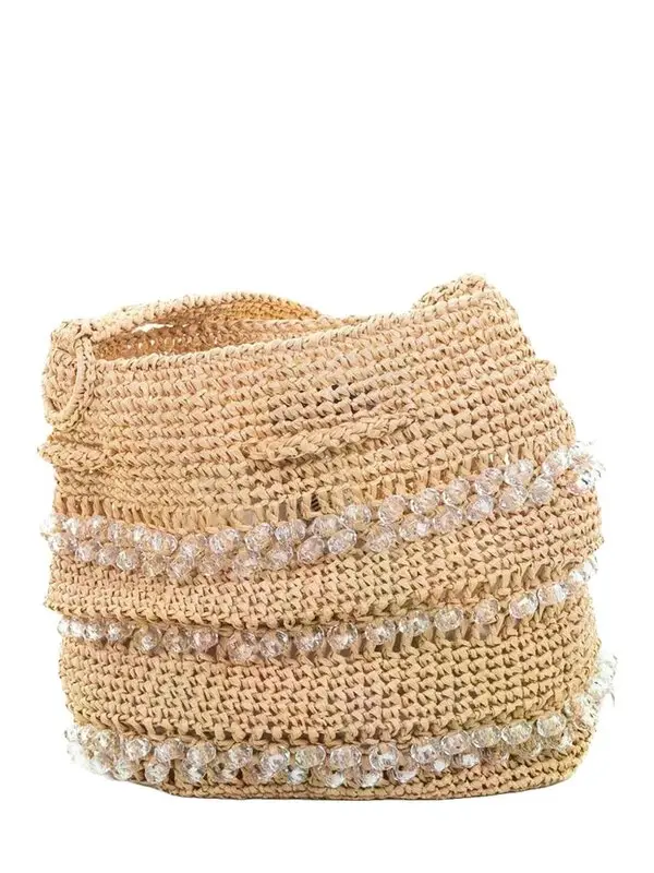 Maria La Rosa Raffia Beaded Bucket Bag - Neutrals