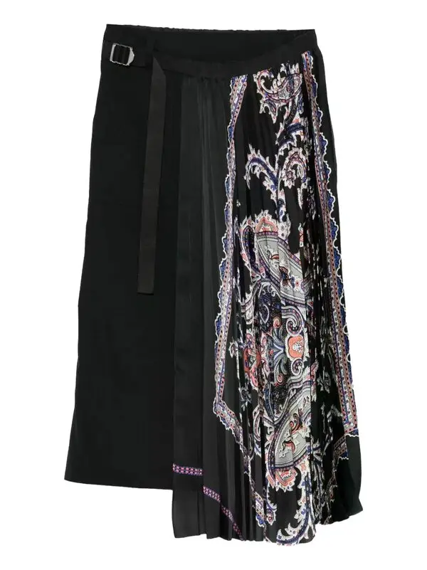 Sacai Paisley Print Pleated Skirt - Black