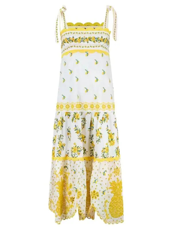 Farm Rio Sicily Pineapple-embroidered Midi Dress - White