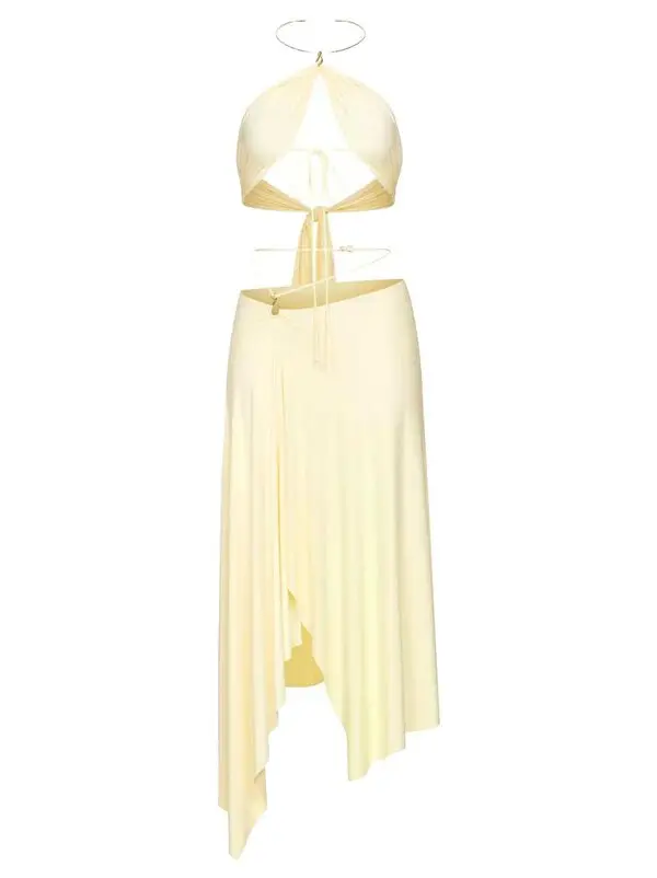 KOROBEYNIKOV Asymmetrical Halter Neck Dress With Chocker Embellishment - Yellow