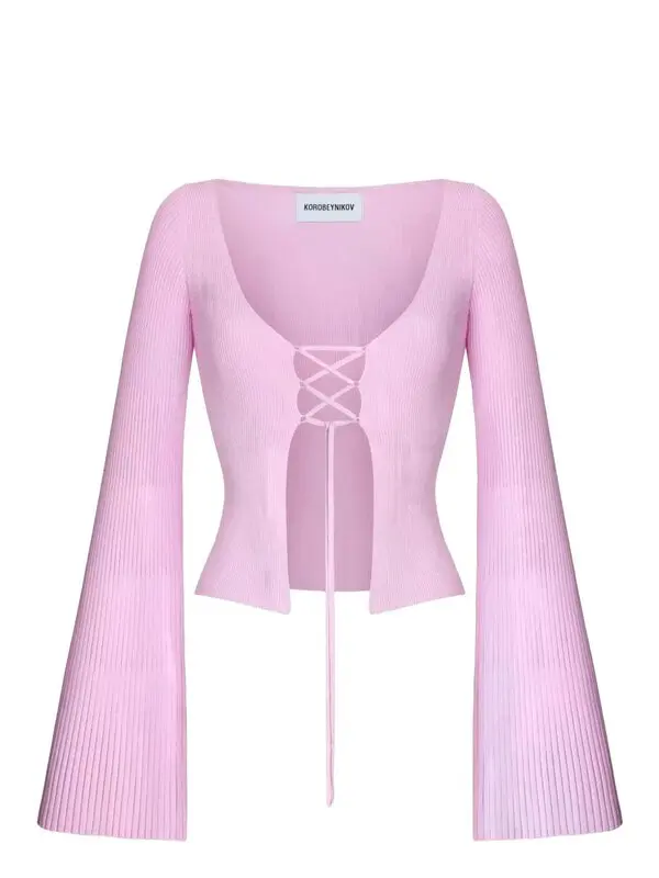 KOROBEYNIKOV Lace-up Ribbed Knit Top - Pink