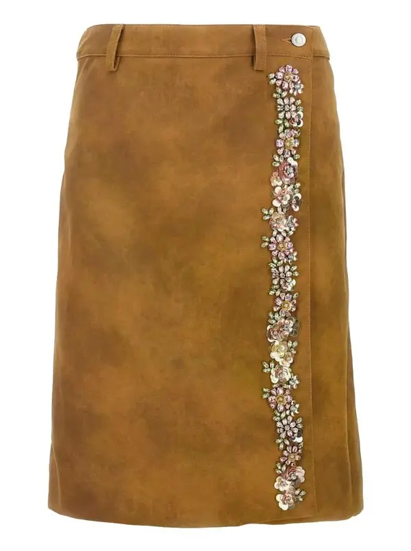 DES_PHEMMES Crystal-flower Wrap Skirt - Brown