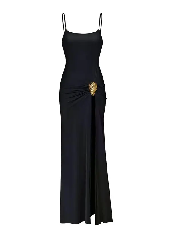 KOROBEYNIKOV Embellished Slit Maxi Dress - Black