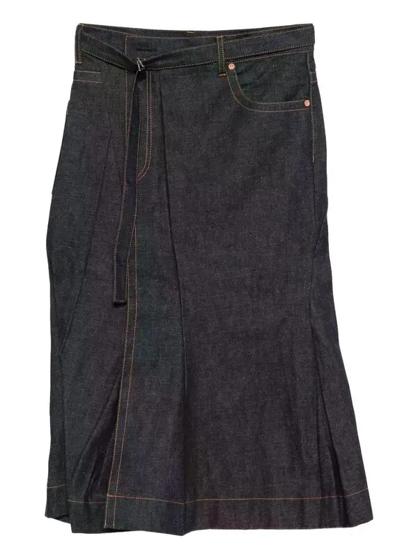 Sacai Belted Pleated Denim Skirt - Blue