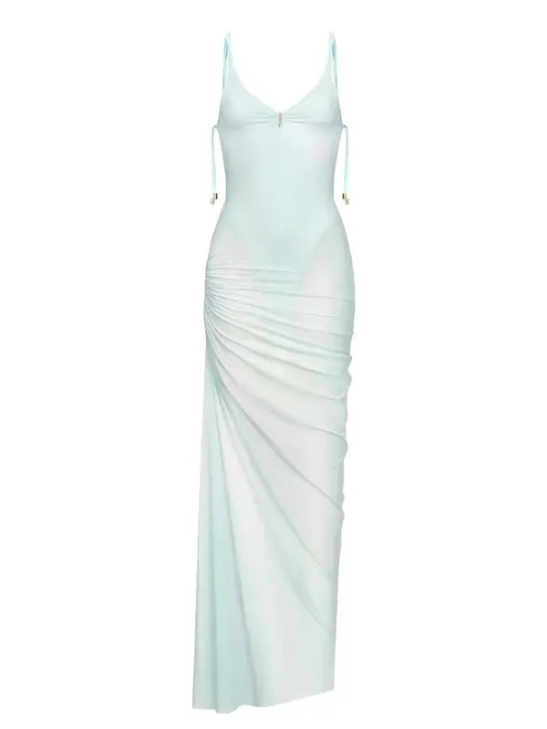 KOROBEYNIKOV Mesh Ruched Maxi Dress - Baby Blue