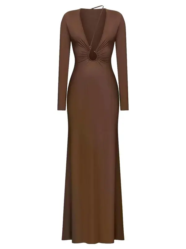 KOROBEYNIKOV Ring-detail Asymmetrical Maxi Dress - Brown