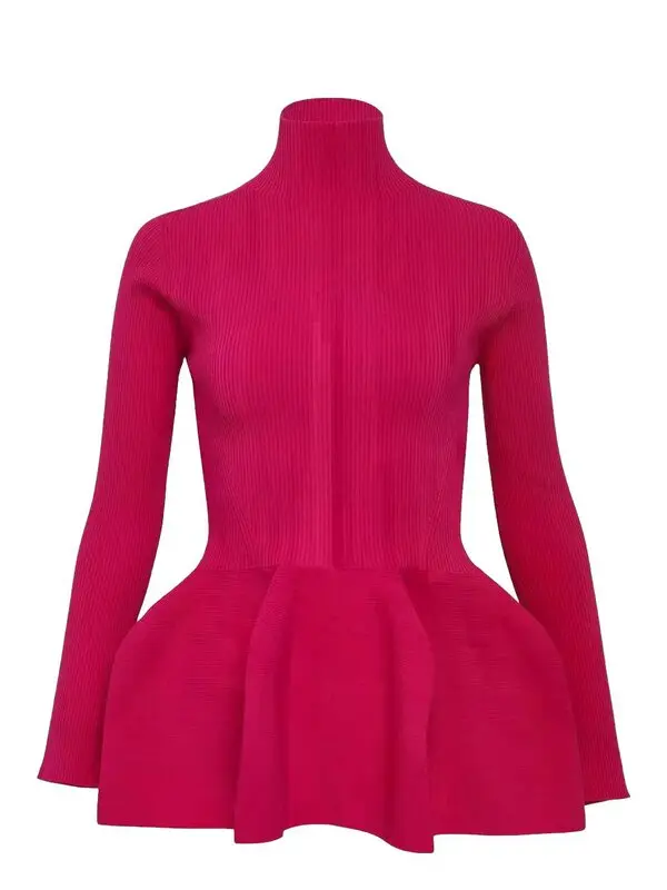 CFCL Mock-neck Peplum Jumper - Pink