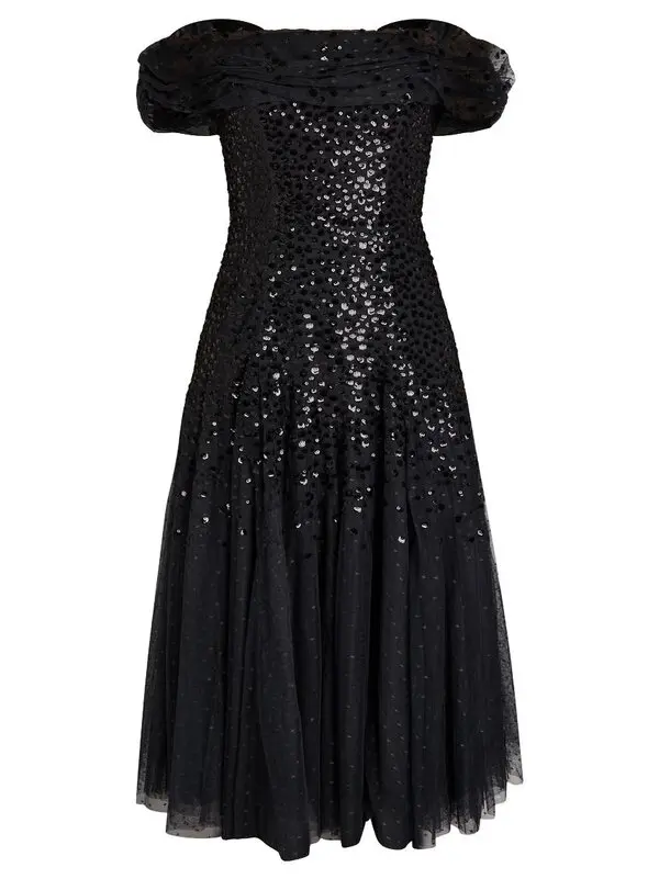 NEEDLE & THREAD Sequin-embellished Tulle Gown - Black