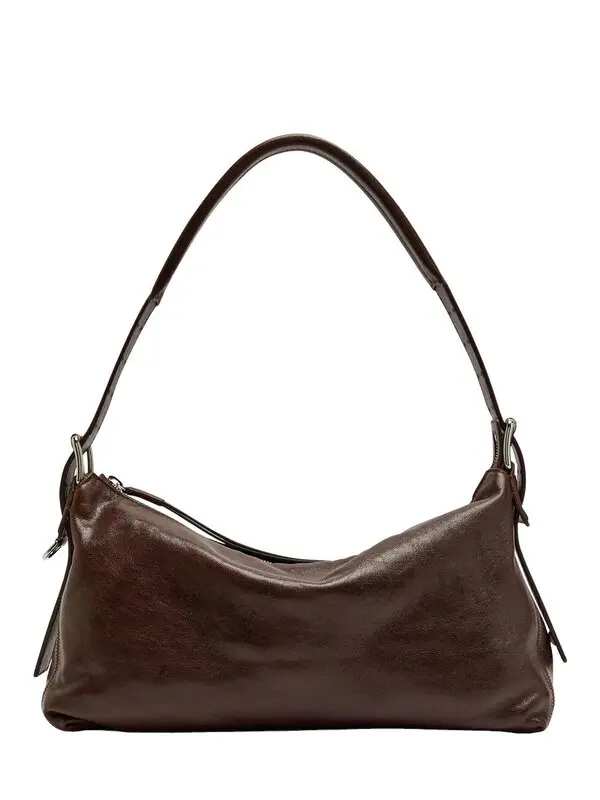 LEMAIRE Belted Baguette Leather Shoulder Bag - Dark Brown