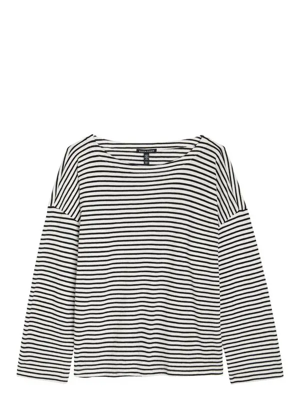 Eileen Fisher Striped Cotton-knit Top - Black And White