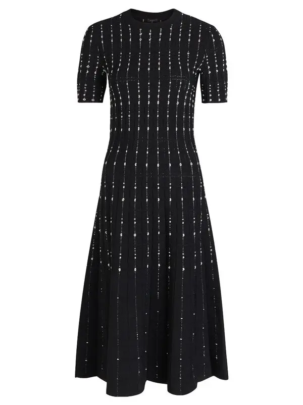 JOSEPH Stripe-embroidered Knit Midi Dress - Black And White
