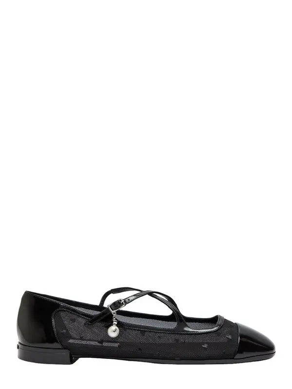 JIMMY CHOO Eleri Embroidered Mesh Ballerina Flats - Black