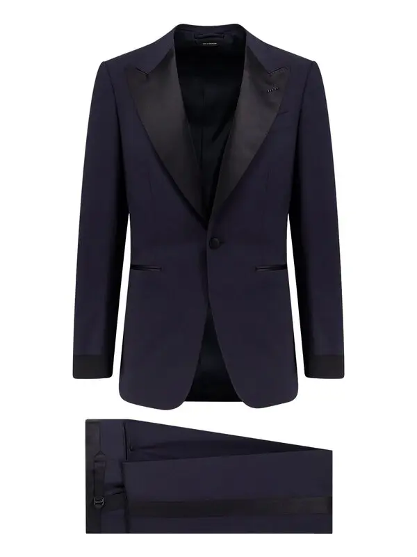 TOM FORD Wool Tuxedo With Contrasting Profiles - Blue