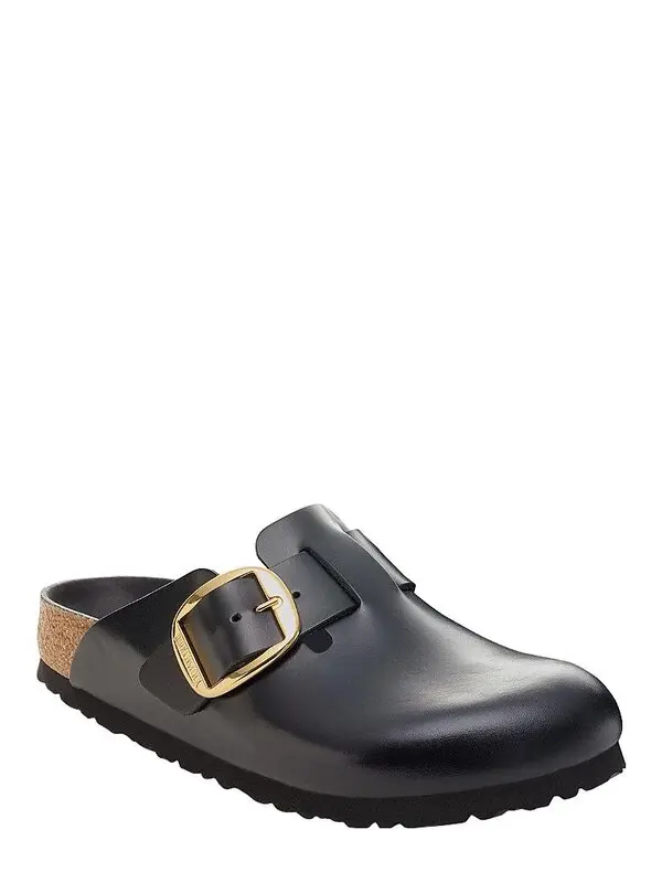 BIRKENSTOCK Boston Big Buckle Leather Clogs - Black
