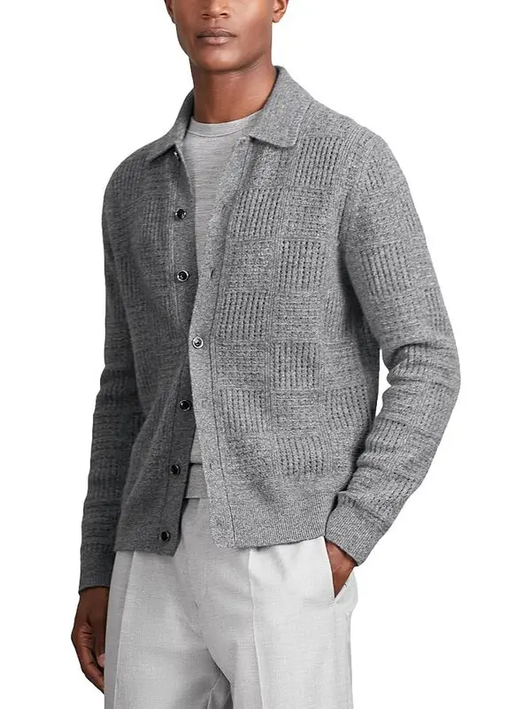 REISS Lisbon Pointelle Wool Shirt - Mid Grey