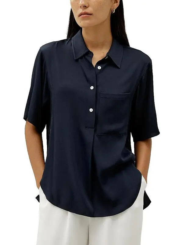 Lilysilk Half-placket Short Sleeve Shirt - Midnight Blue