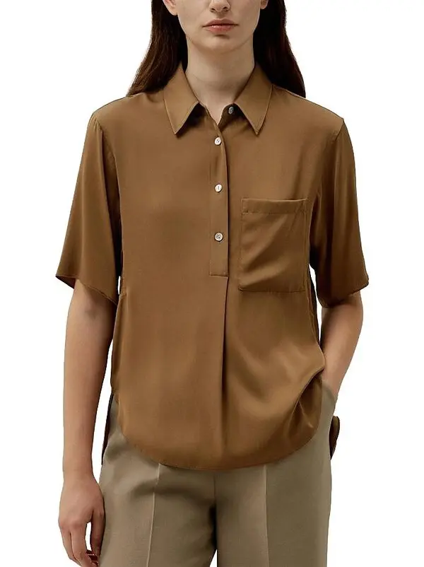 Lilysilk Half-placket Short Sleeve Shirt - Walnut