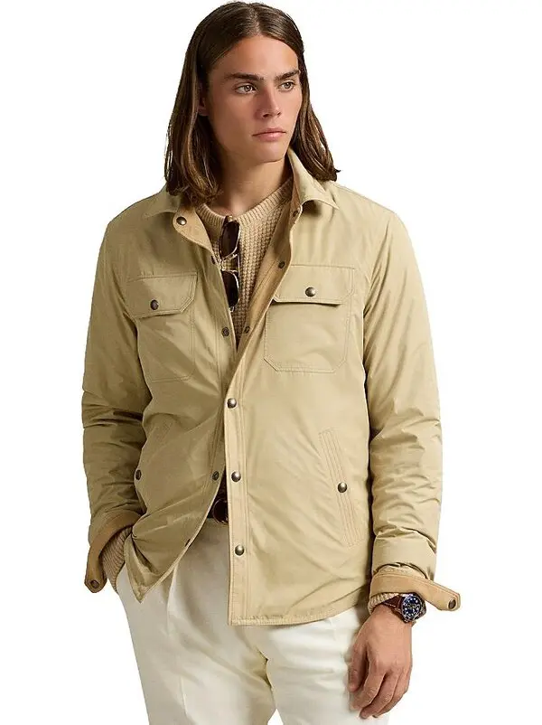 Ralph Lauren Reversible Suede Taffeta Shirt Jacket - Khaki/tan