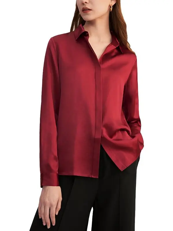 Lilysilk Basic Concealed Placket Silk Shirt - Claret
