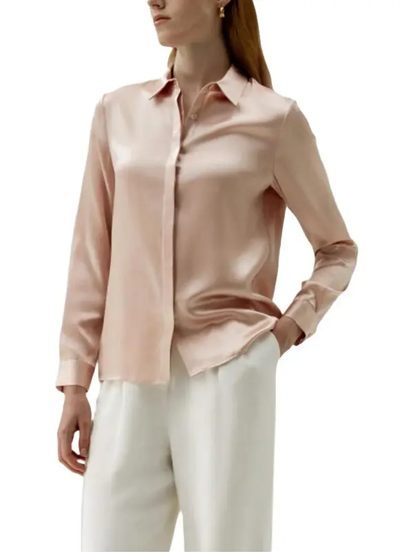 Lilysilk Basic Concealed Placket Silk Shirt - Pale Pink