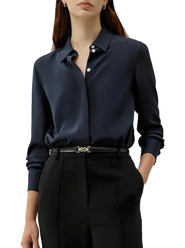 Lilysilk Button-up Silk Blouse - Midnight Blue