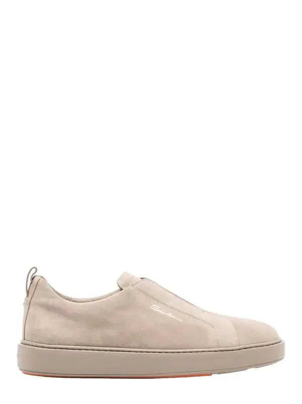 Santoni Leather Slip-on Sneakers - Beige