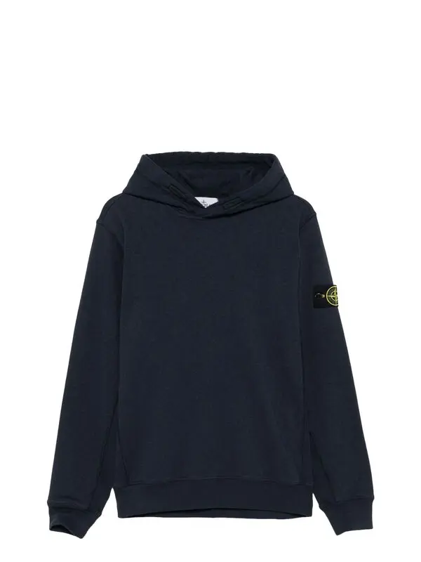 Stone Island Hooded Sweatshirt With Compass Appliqu - Blue