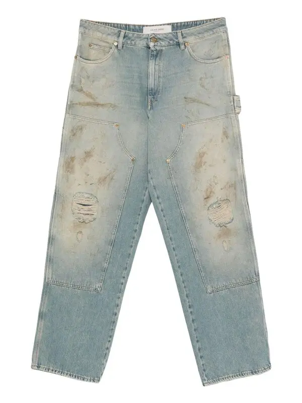 GOLDEN GOOSE Destroyed Denim Cotton Jeans - Sky Blue