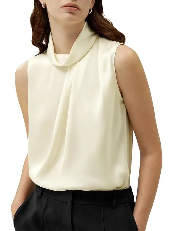 Lilysilk Asymmetrical Sleeveless Cowl Neck Top - Lily White