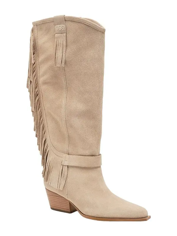 Free People Faith Fringe Western Boots - Sunstone Sand Suede