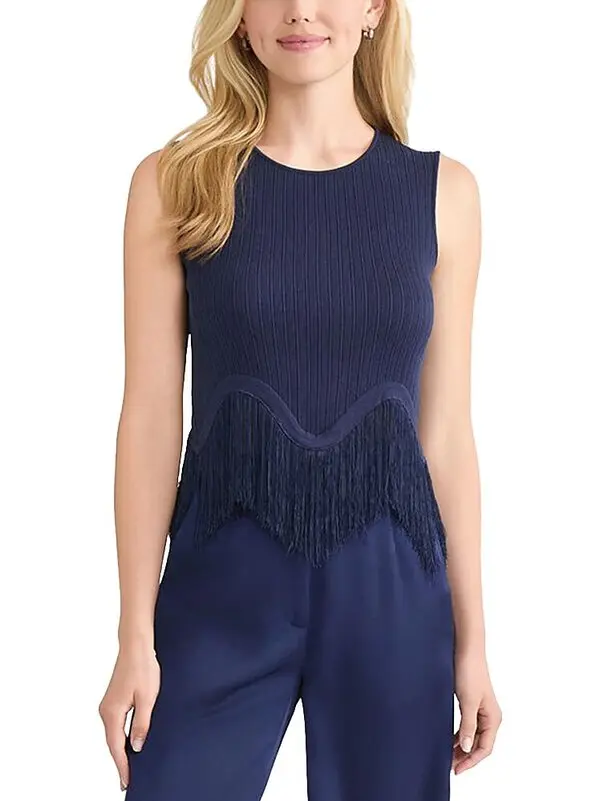 Misook Fringe Hem Ribbed Knit Tank - Moonlit Navy