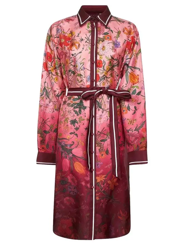 Gucci Printed Silk Shirt Dress - Red
