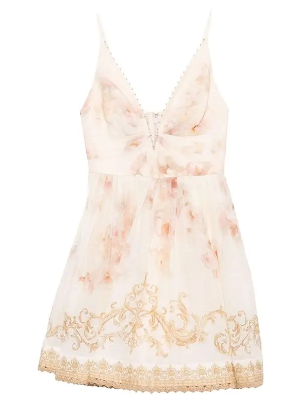 Zimmermann Hypnotic Linen And Silk Mini Dress - Beige
